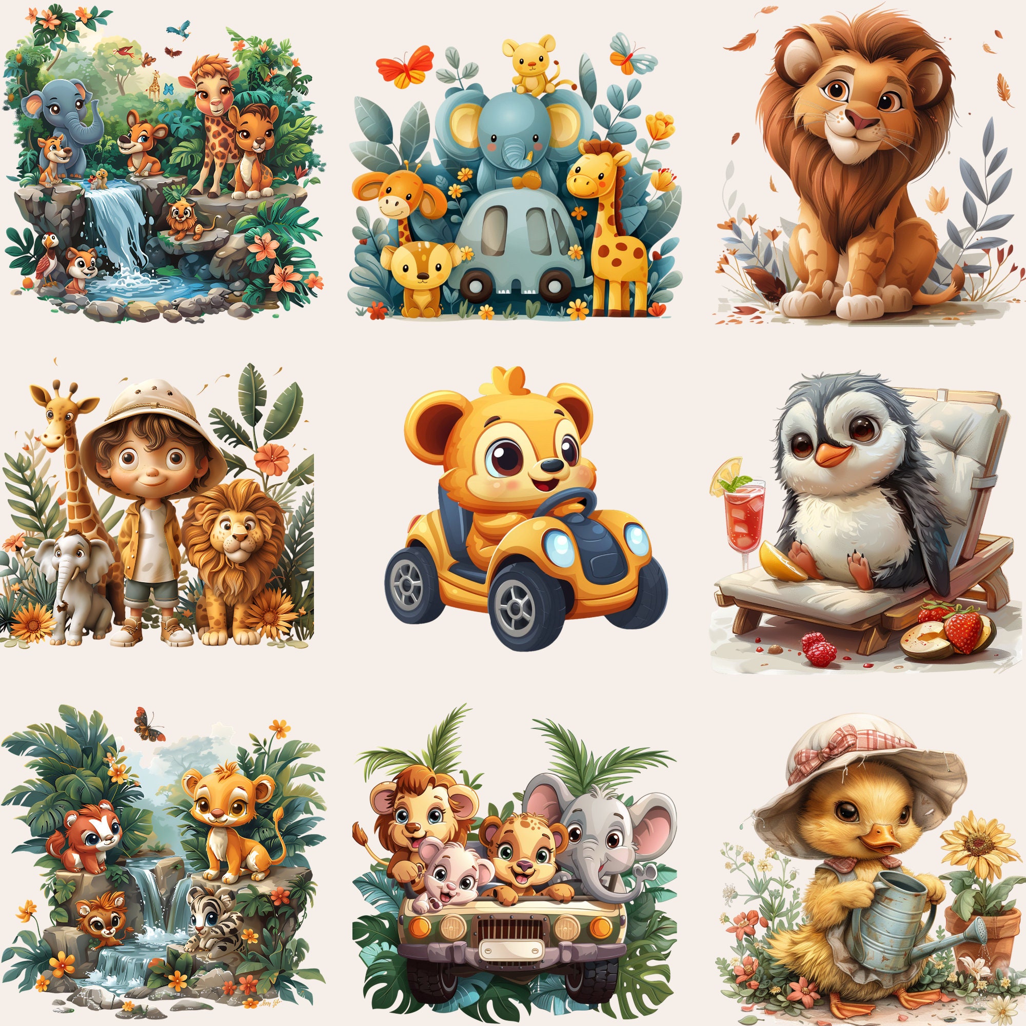 70 Jungle Animals Clipart, Cute Jungle Animals PNG, Baby Safari Animals ...