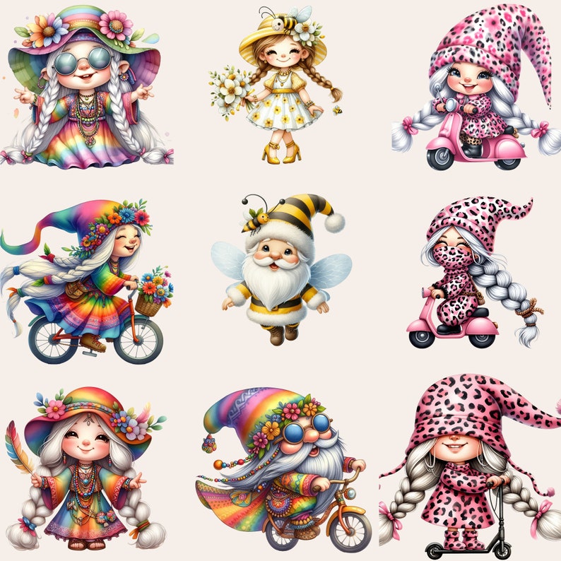 45 Watercolor Gnome Clipart, Bee Gnomes Clipart, Hippie Gnome PNG ...