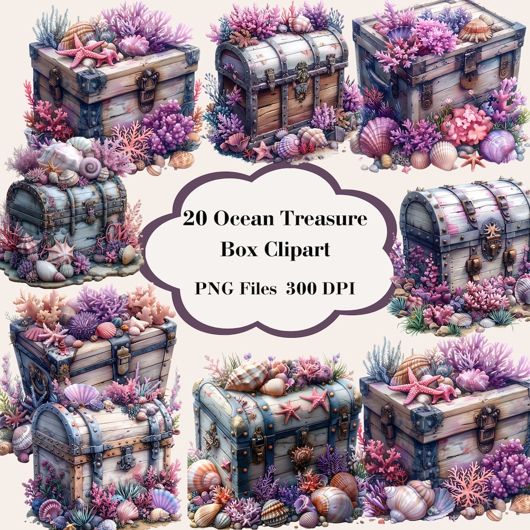 20 Ocean Treasure Box Clipart, Sea Tresure Chest PNG, Ocean Clipart PNG ...