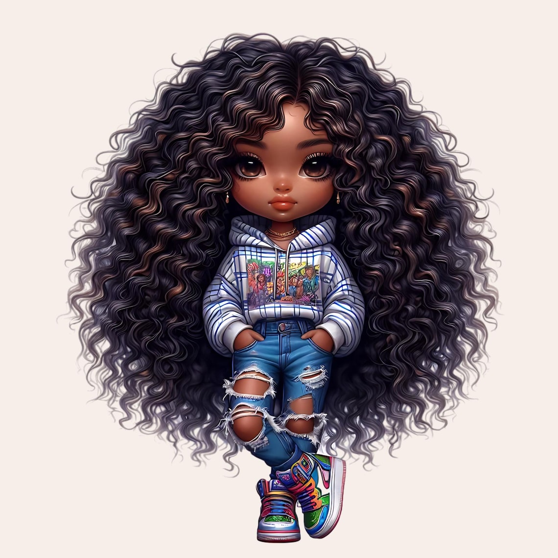 22 Black Chibi Girl Clipart, Afro American Chibi Girl Clipart, Chibi ...