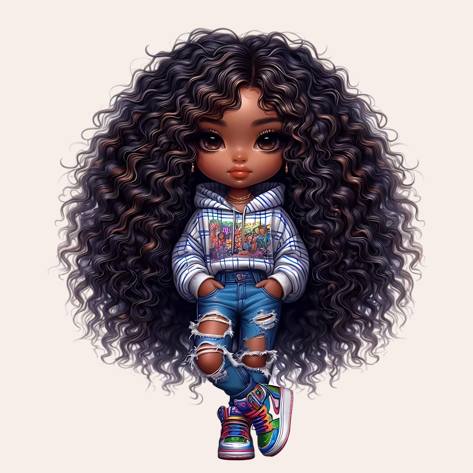 22 Black Chibi Girl Clipart, Afro American Chibi Girl Clipart, Chibi ...