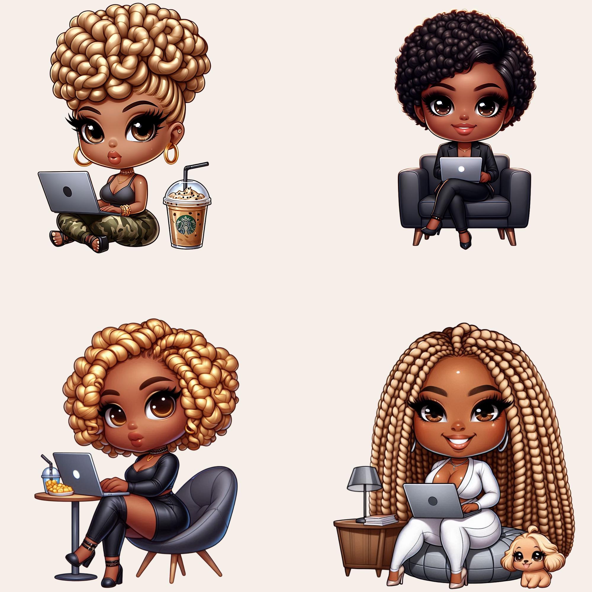 23 Black Chibi Girl Clipart, Working Chibi Girl Clipart, Black Girl ...