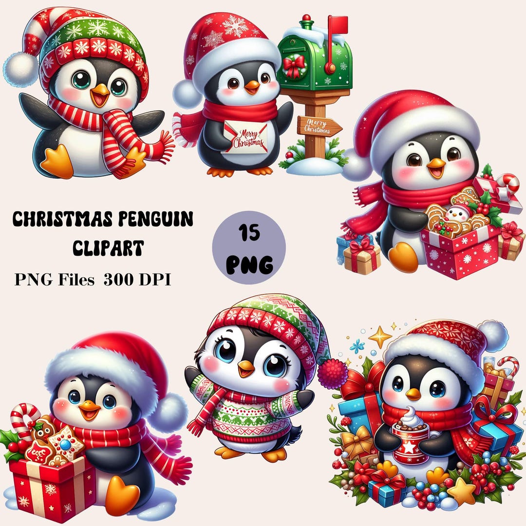 15 Christmas Penguin Clipart, Winter Penguin PNG, Xmas Penguin Clipart ...