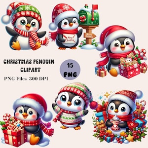 15 Christmas Penguin Clipart, Winter Penguin PNG, Xmas Penguin Clipart ...