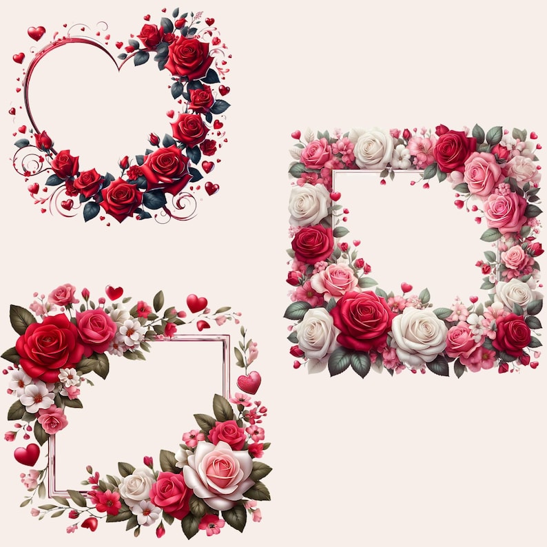 17 Valentine's Day Frames Clipart, Heart Floral Frame Clipart, Heart ...