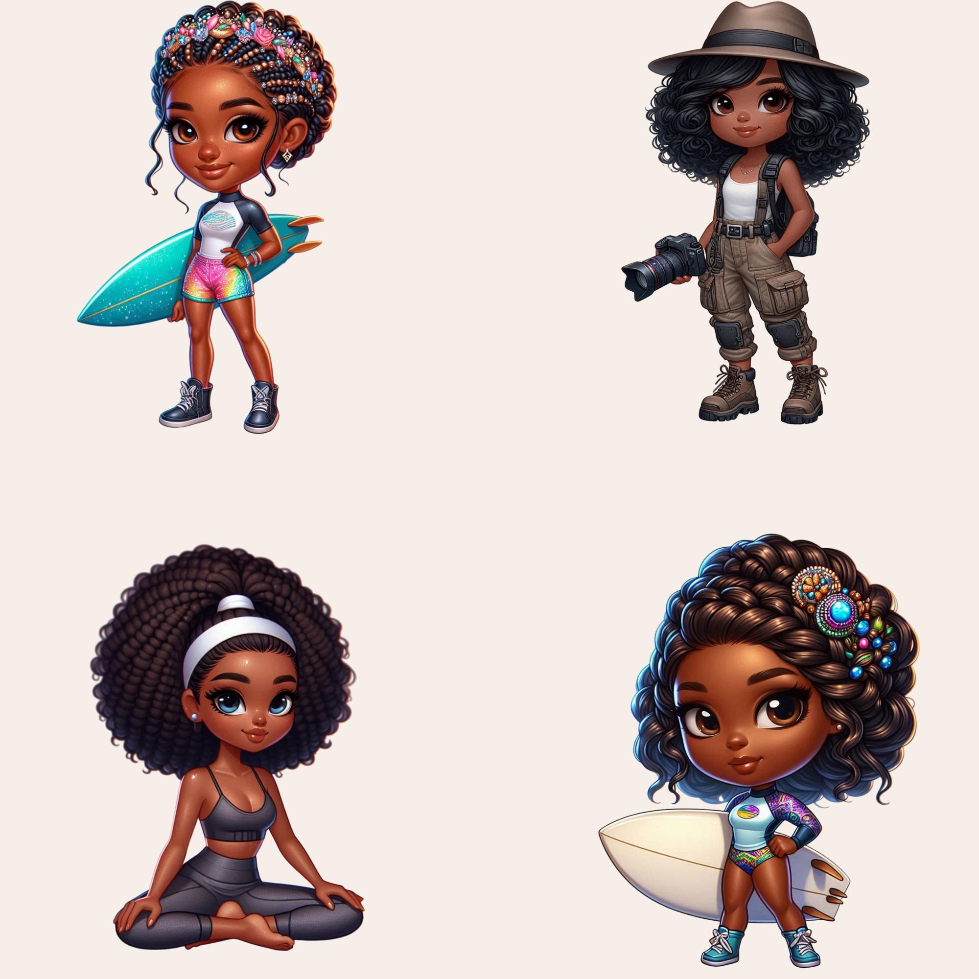 31 Afro American Chibi Girl Clipart, Chibi Doll Clipart, Black Chibi ...