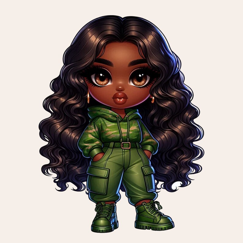 11 American Chibi Girl Clipart, Chibi Young Woman PNG, African American ...