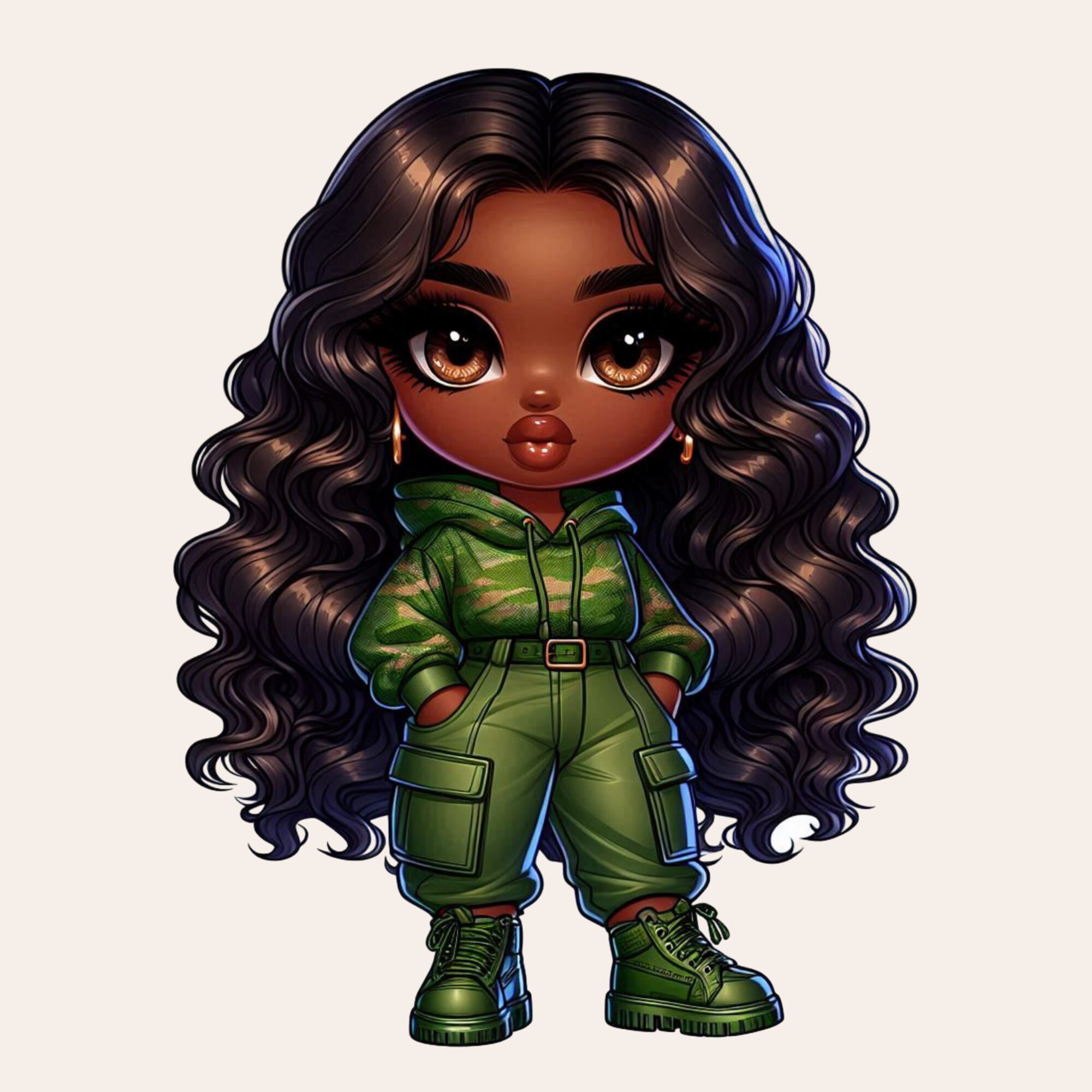 11 American Chibi Girl Clipart, Chibi Young Woman PNG, African American ...