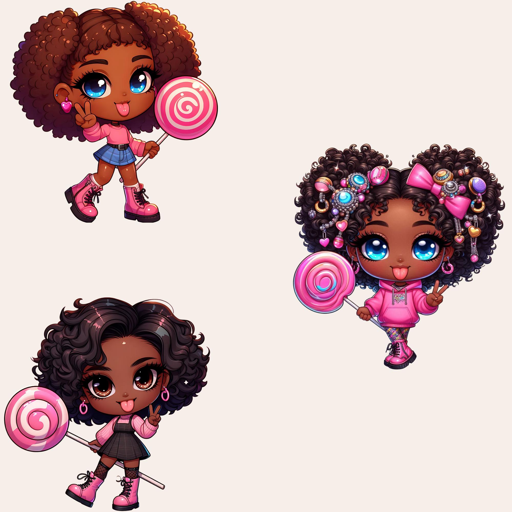 19 Black Chibi Girl Clipart, Cute Chibi Girl PNG, Afro American Chibi ...