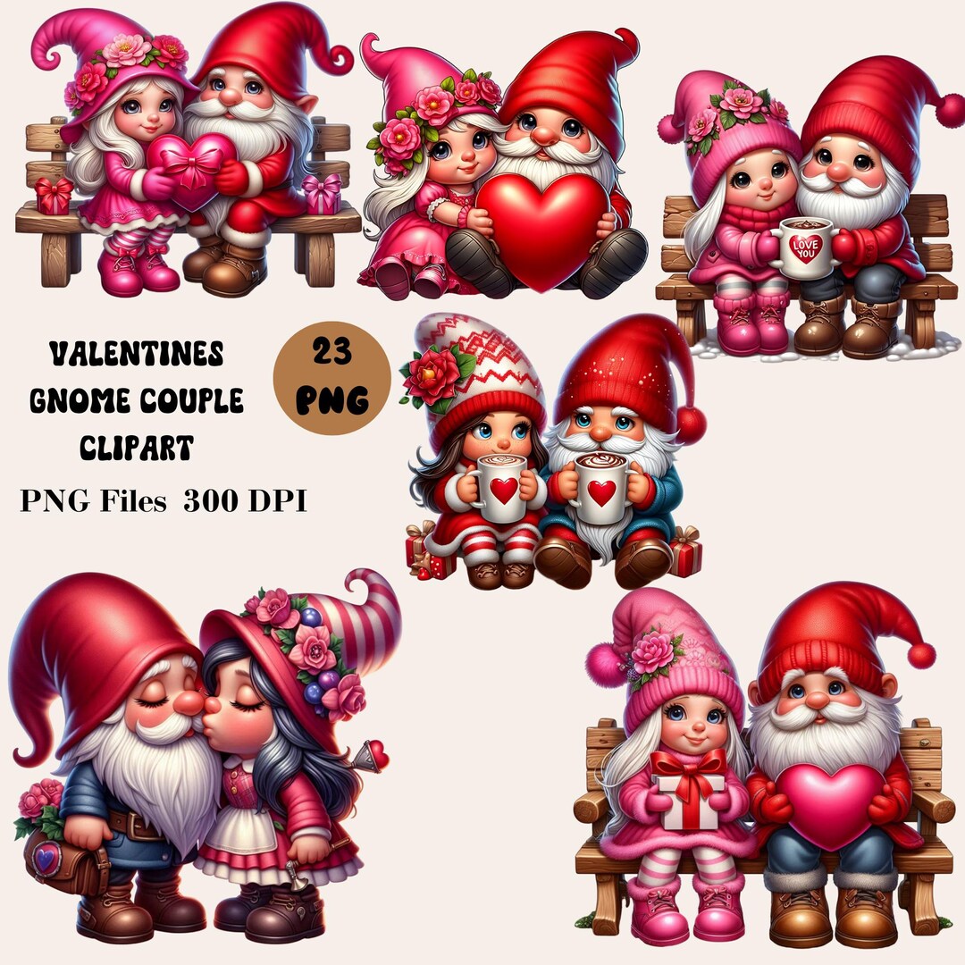23 Valentines Gnome Couple Clipart, Valentine's Day Gnome PNG, Gnome ...