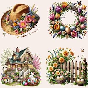 28 Easter Village Clipart, Country Farmhouse Easter, Easter PNG Bundle ...