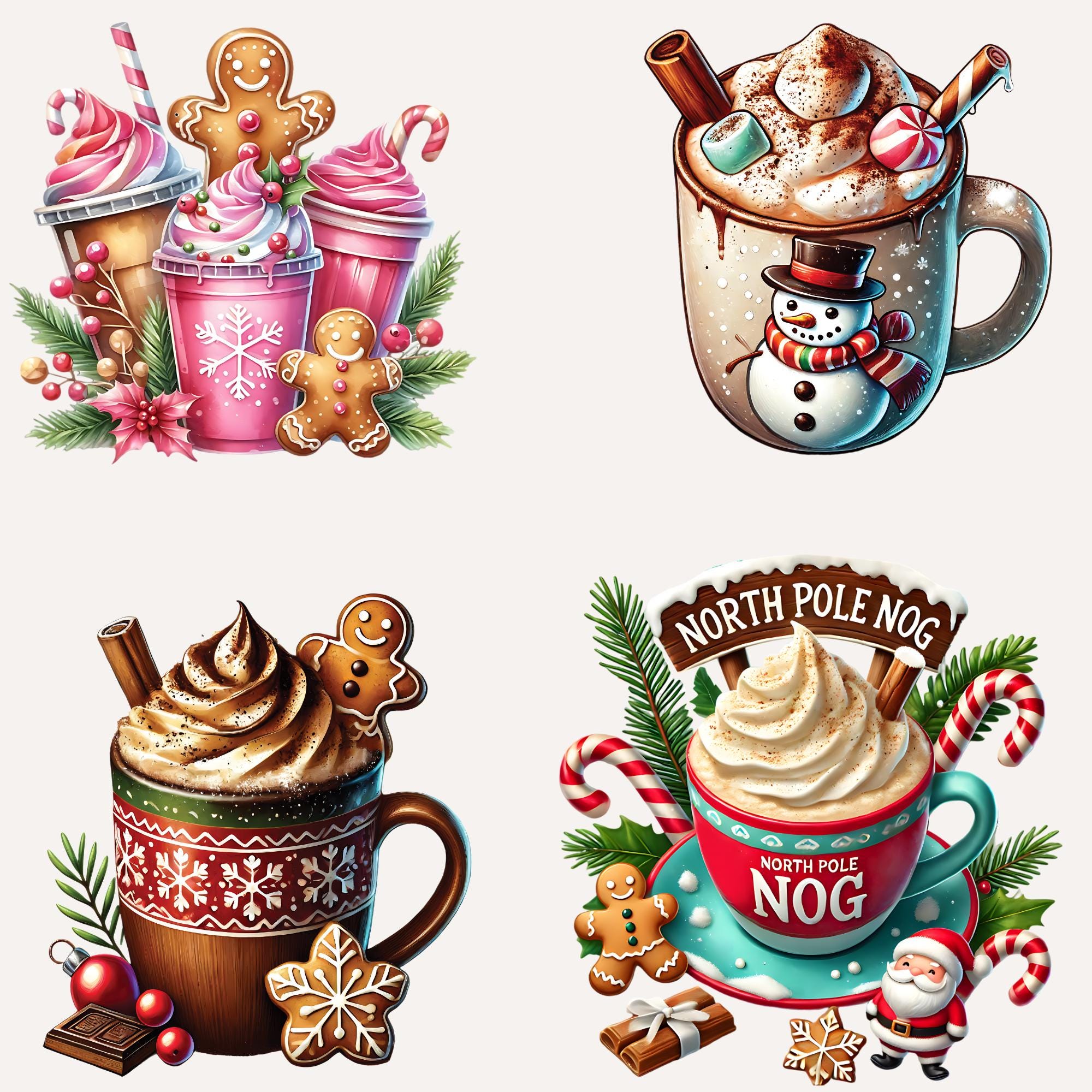 21 Christmas Coffee Clipart, Christmas Hot Chocolate PNG Bundle ...