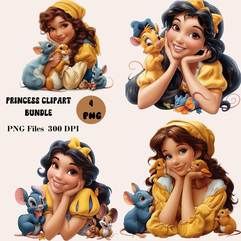 4 Princess Clipart Bundle PNG, Cute Princess Clipart, Princess ...