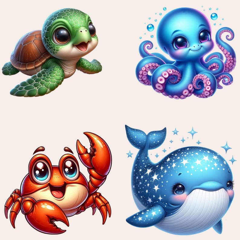 25 Under the Sea Animals Clipart, Cute Ocean Animals Clipart, Sea ...
