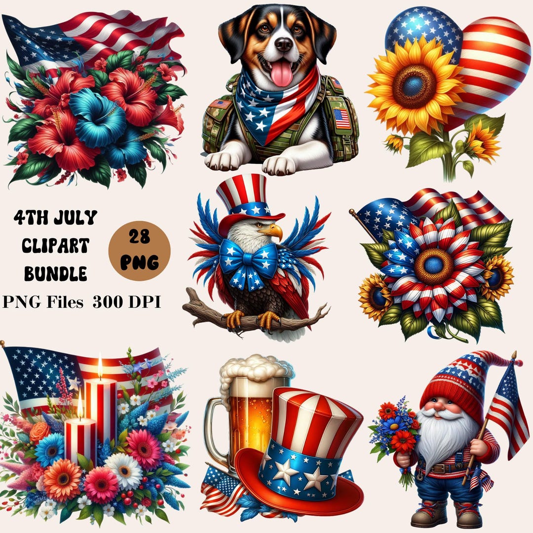 4th July Clipart Bundle, 28 Patriotic PNG Bundle, Independence Day ...