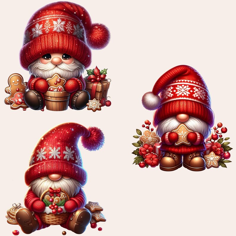 18 Christmas Gnome Clipart, Gingerbread Cookie Gnome Clipart, Festive ...