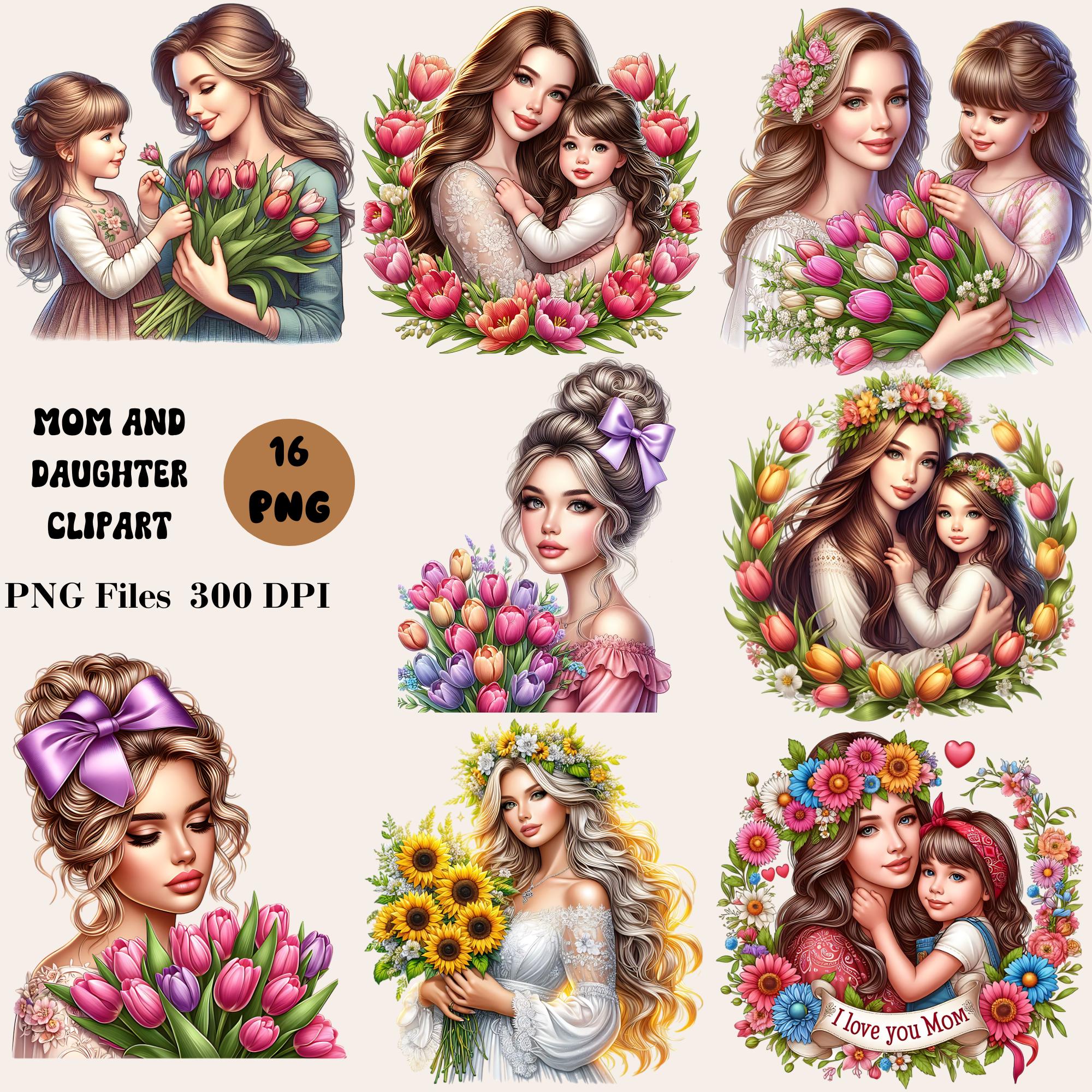 16 Mom and Daughter Clipart, Mom and Baby Clipart, Mother's Day Clipart ...