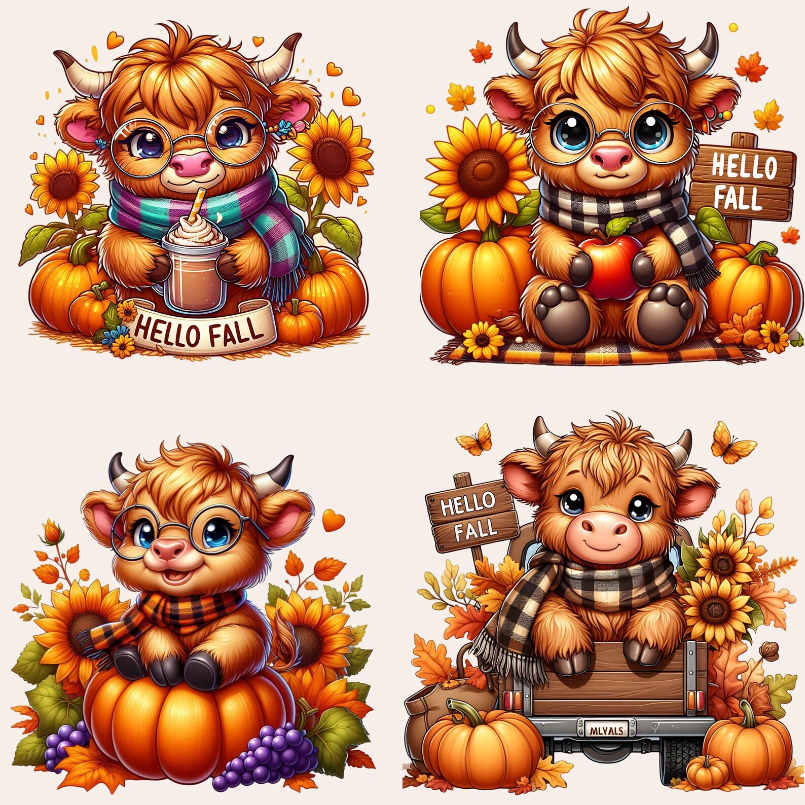 21 Autumn Highland Cows Clipart, Fall Highland Cow PNG, Hello Fall ...