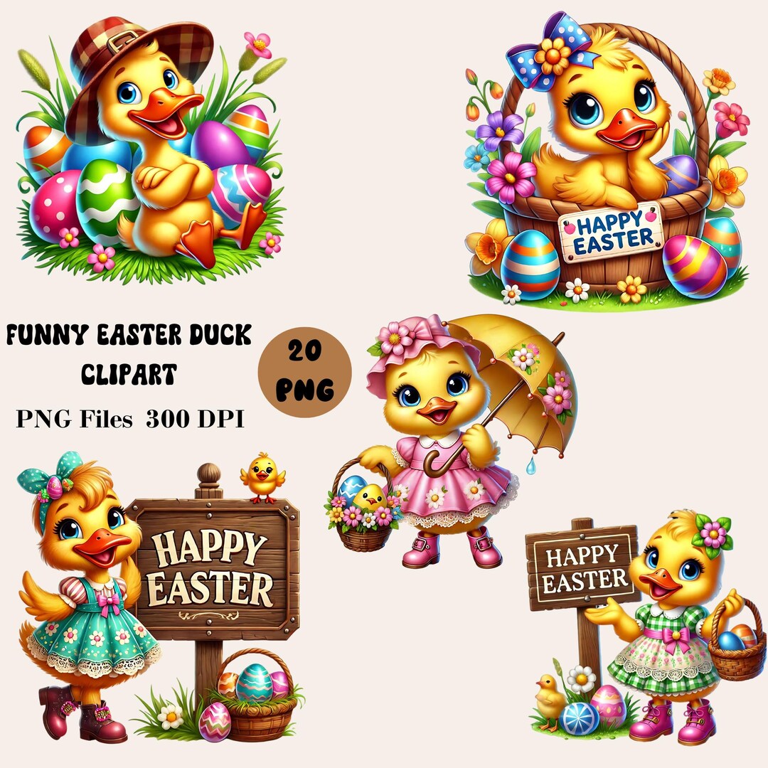 20 Easter Duck Clipart, Funny Duck Clipart, Spring Duck PNG Bundle ...