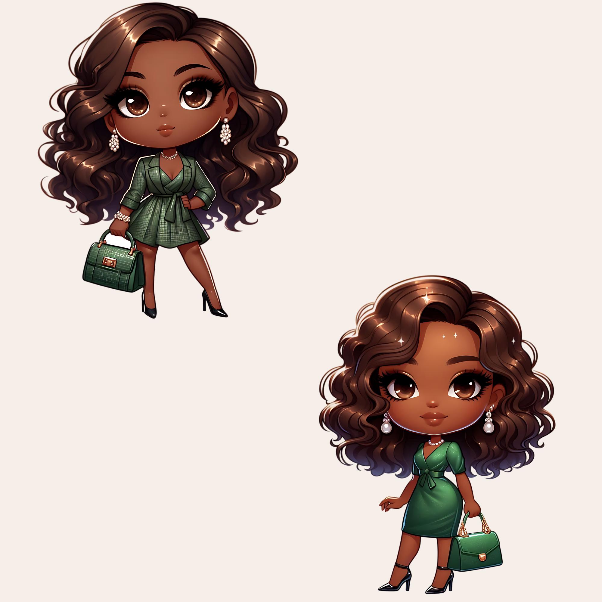 14 Black Chibi Girl Clipart, Stylish Chibi Girl Clipart, Chibi Girl ...