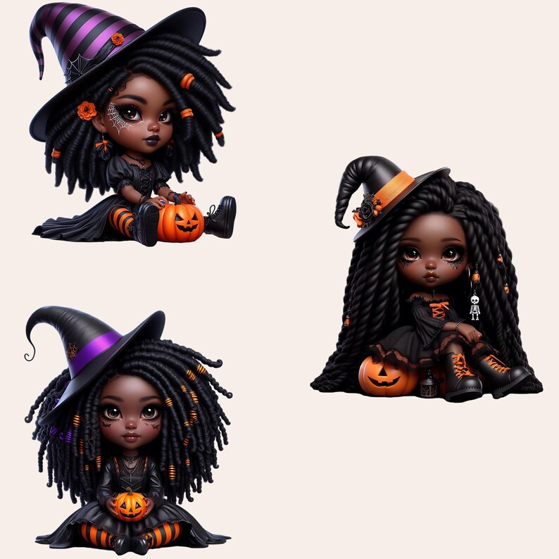20 Halloween Chibi Girl Clipart, Chibi Clipart Bundle, Witch Chibi Girl ...