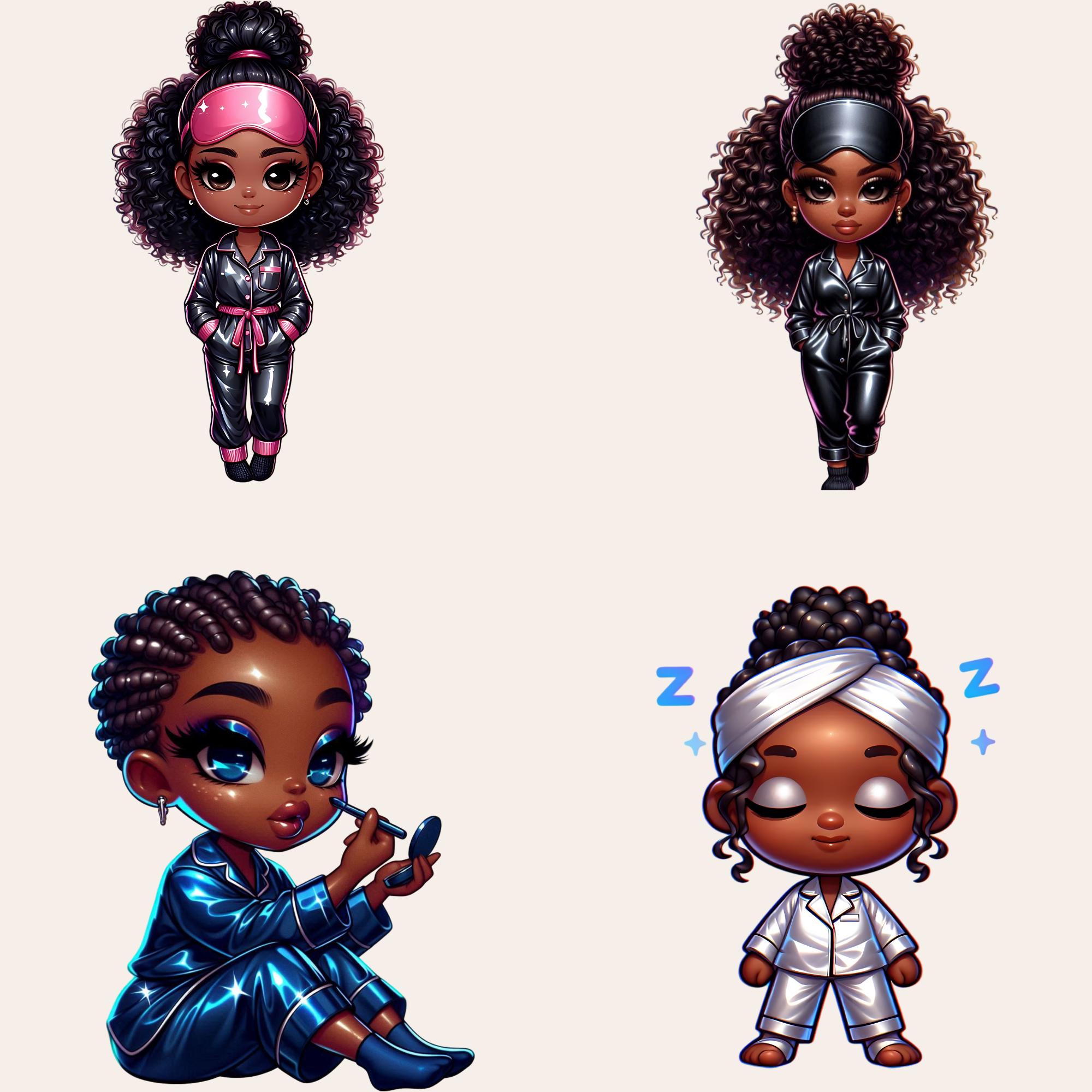 33 Chibi Girl Clipart Bundle, Chibi Pajama Girl PNG, Black Girl Clipart ...