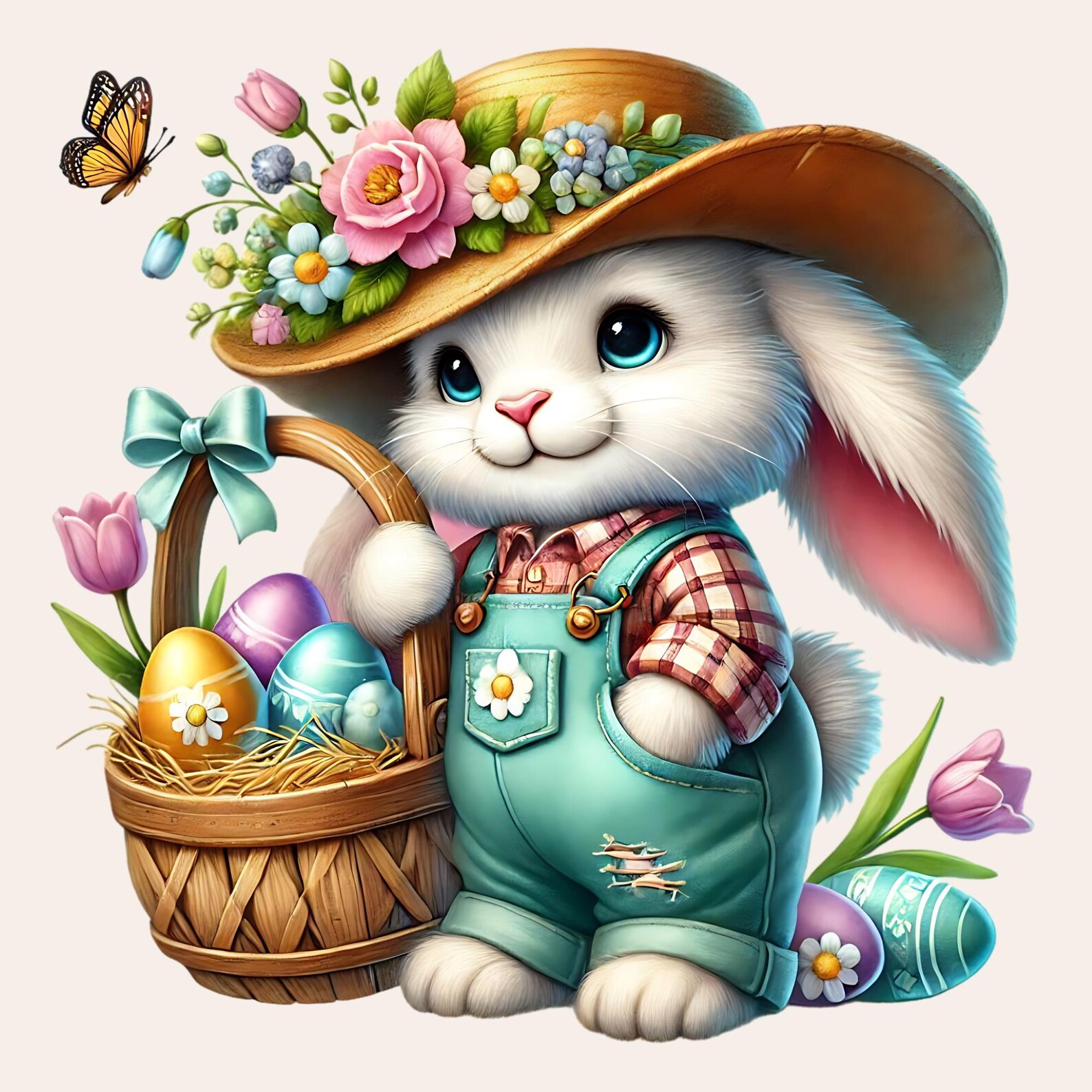 12 Easter Bunny With Eggs Clipart, Easter Clipart Bundle, Floral Bunny ...
