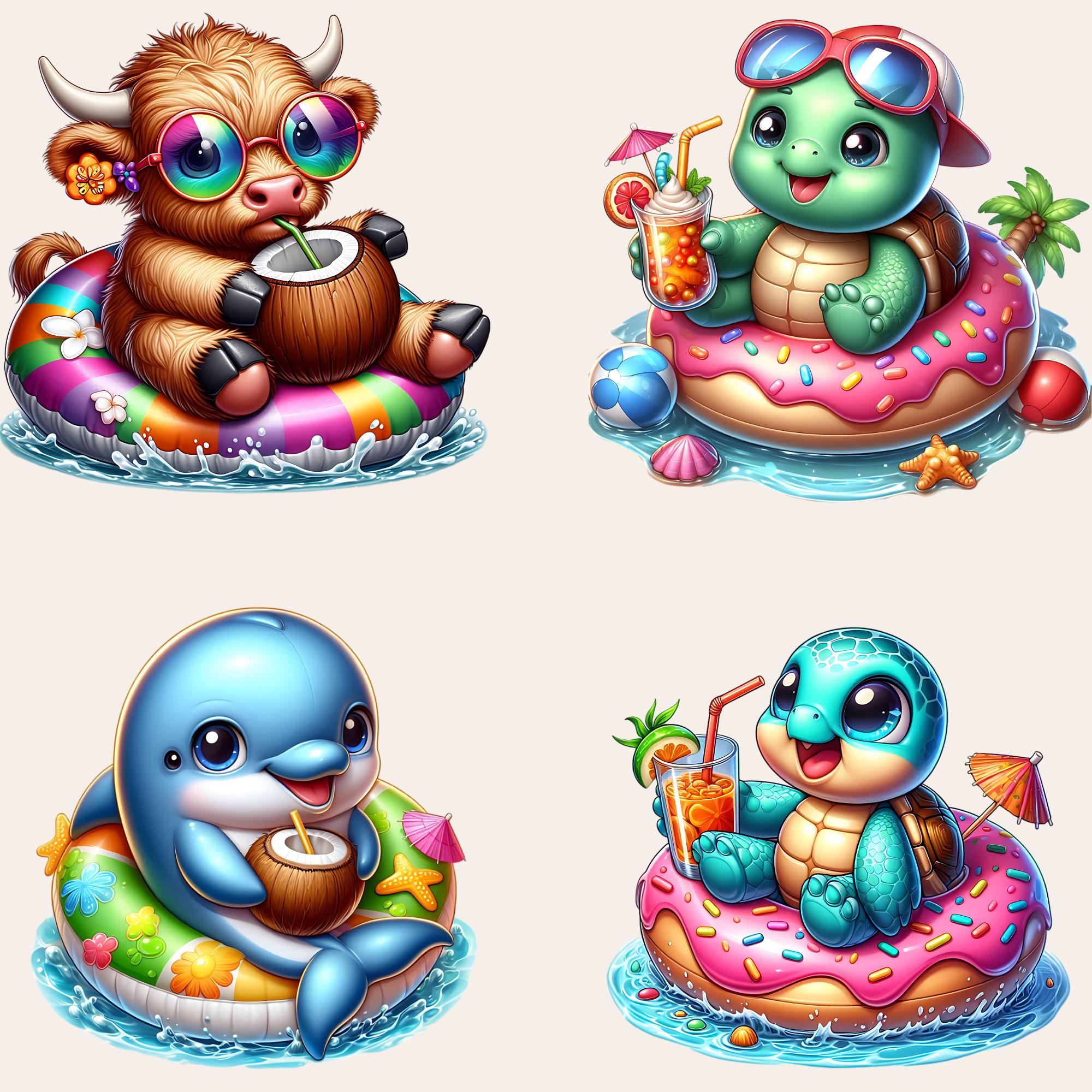 23 Summer Beach Animals Clipart, Cute Summer Animals Clipart, Summer ...