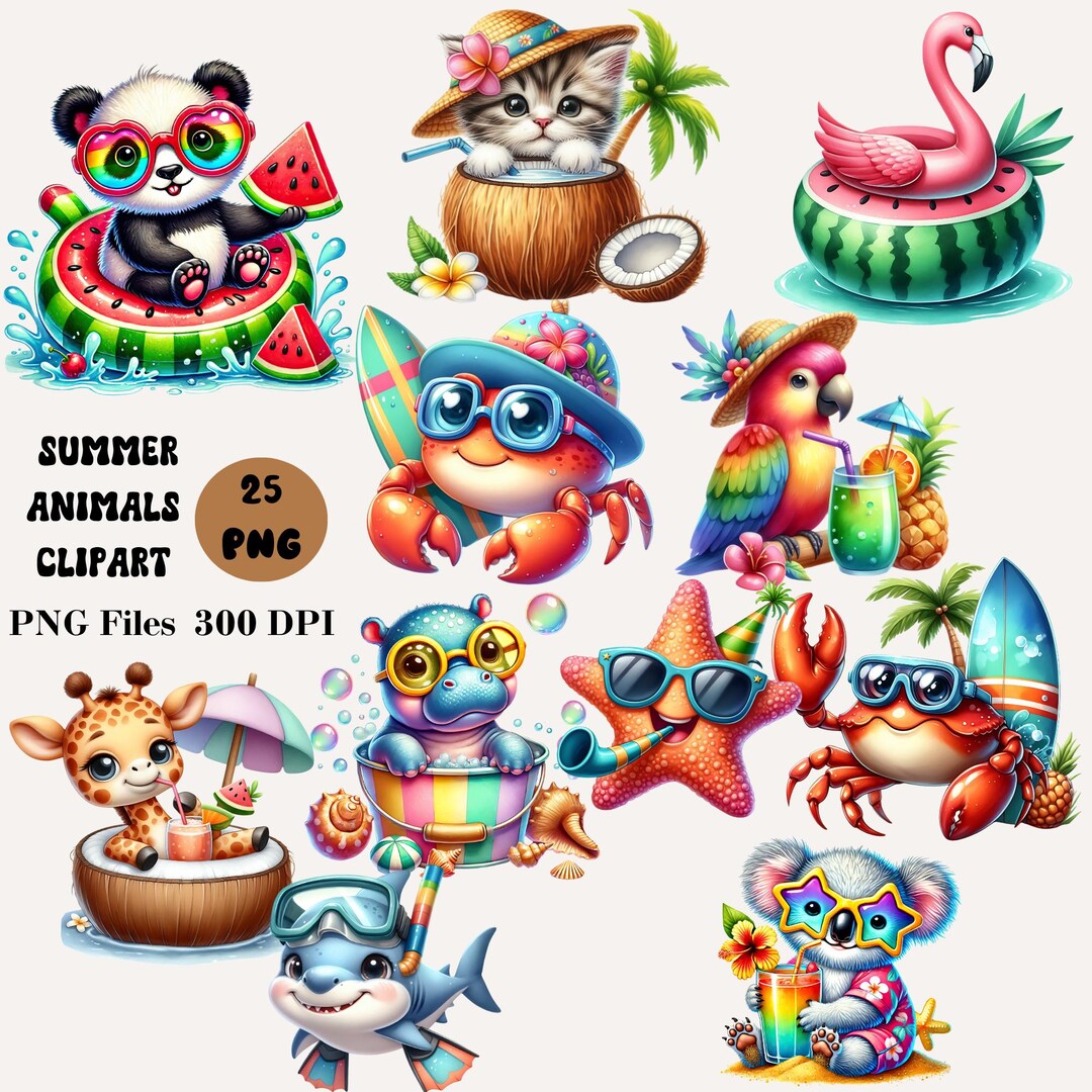 25 Summer Animals Clipart, Summer Beach Animals PNG, Summer Baby ...
