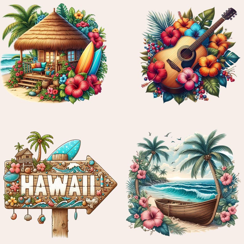 29 Summer Hawaii Clipart, Hawaii PNG Bundle, Tropical Island Clipart ...