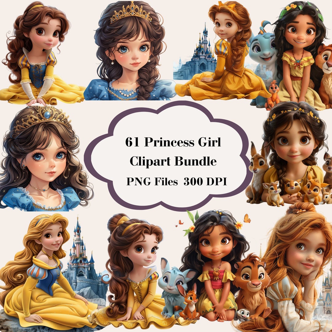 61 Princess Girl Clipart Bundle, Fairytale Princess PNG, Princess Clipart Bundle, Cute Princess ...