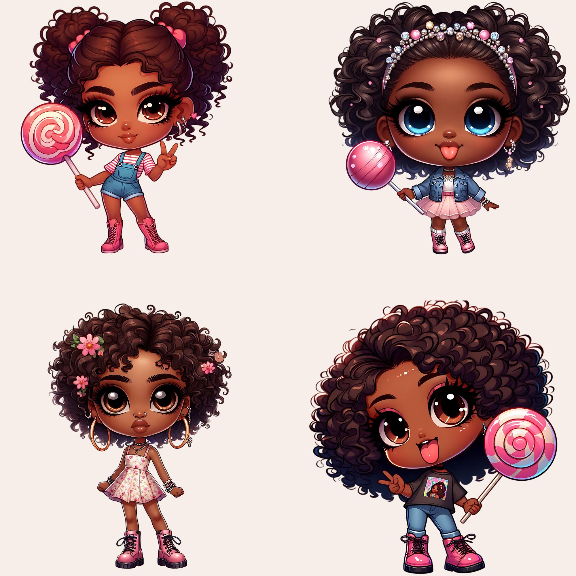 19 Black Chibi Girl Clipart, Cute Chibi Girl PNG, Afro American Chibi ...