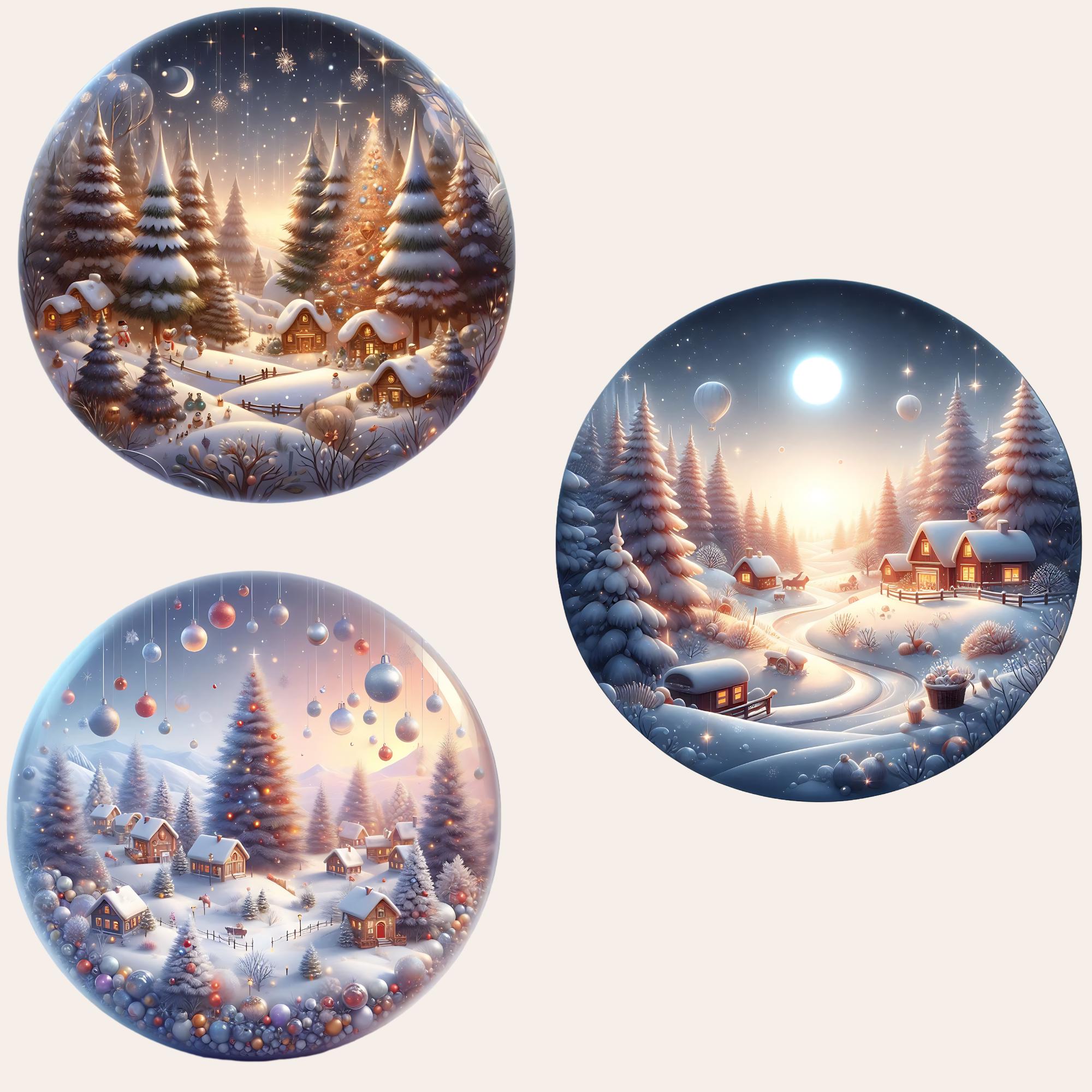 13 Round Winter Scene Clipart, Winter Landscape Clipart, Winter Scenery ...