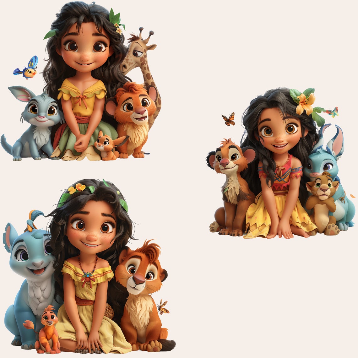 20 Princess With Animals Clipart Bundle, Cute Princess PNG, Princess ...