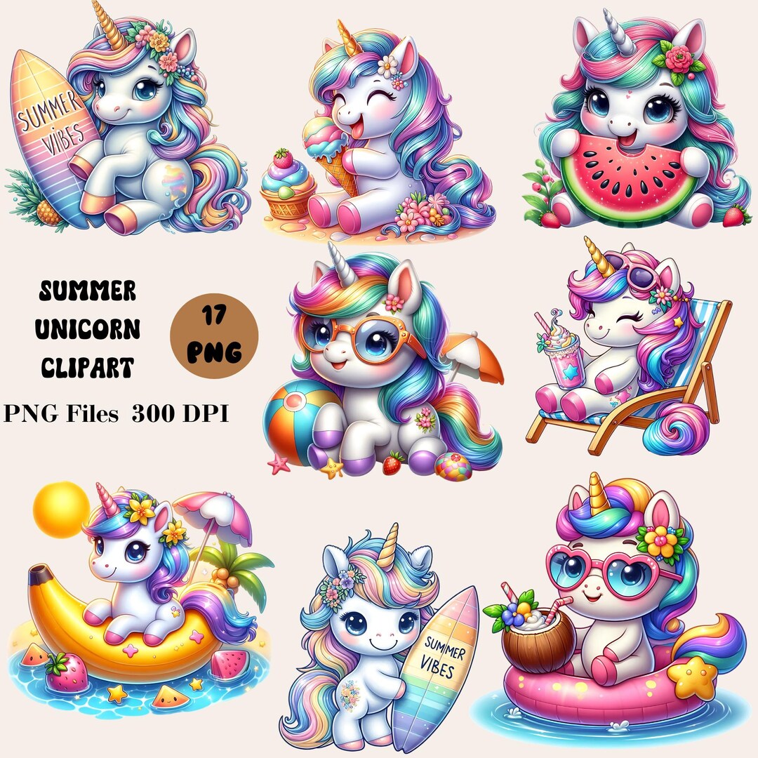 17 Summer Beach Unicorn Clipart, Cute Beach Unicorn PNG, Summer Clipart ...