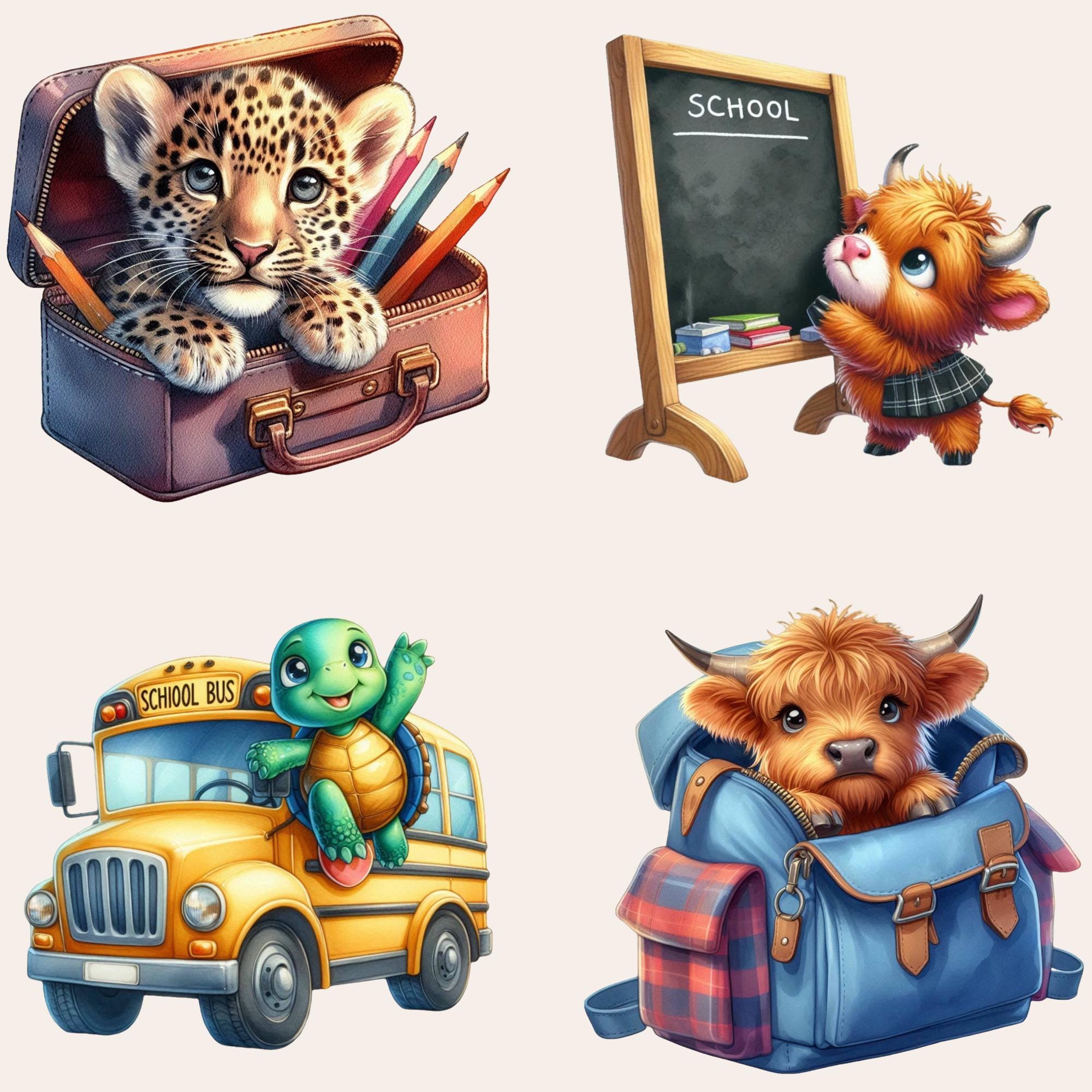 26 Back to School Animals Clipart, Cute School Animals Clipart, Back to ...