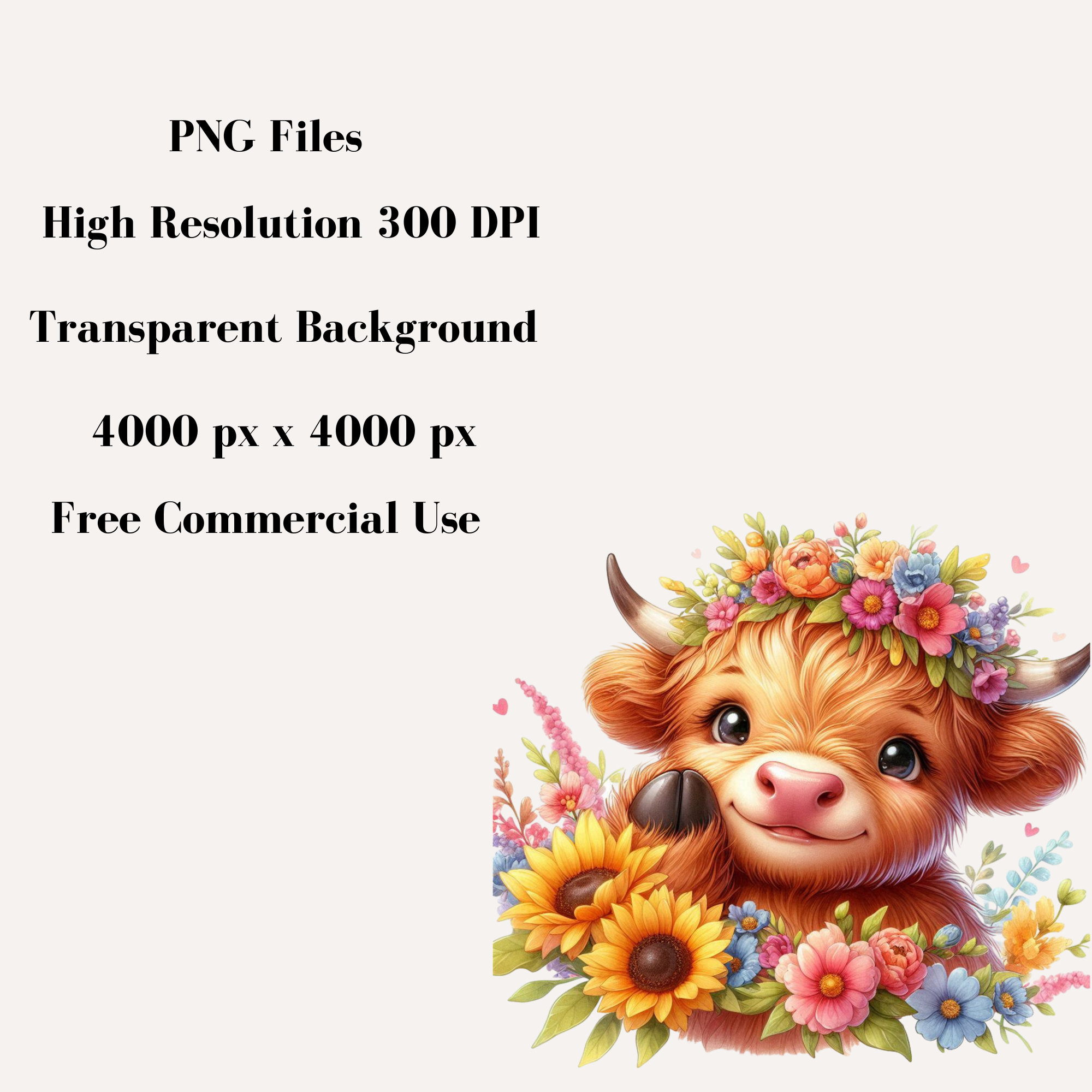 15 Highland Cow Clipart Bundle, Highland Cow With Flowers PNG, Spring ...