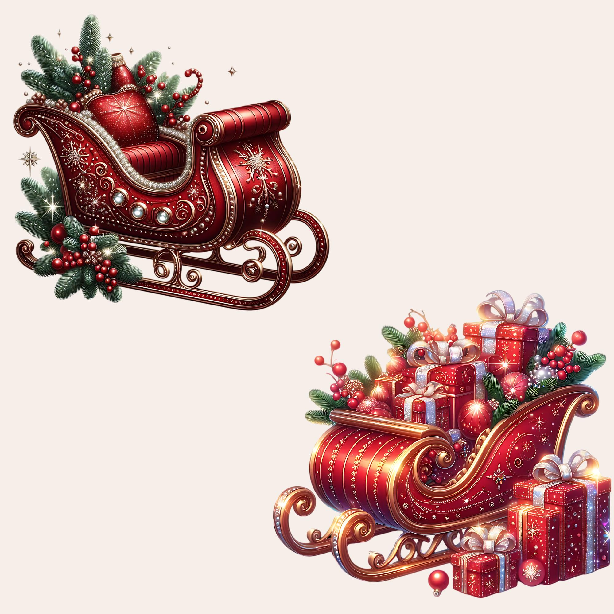 9 Christmas Sleigh Clipart, Sleigh Clipart Bundle, Red Santa Sleigh PNG ...