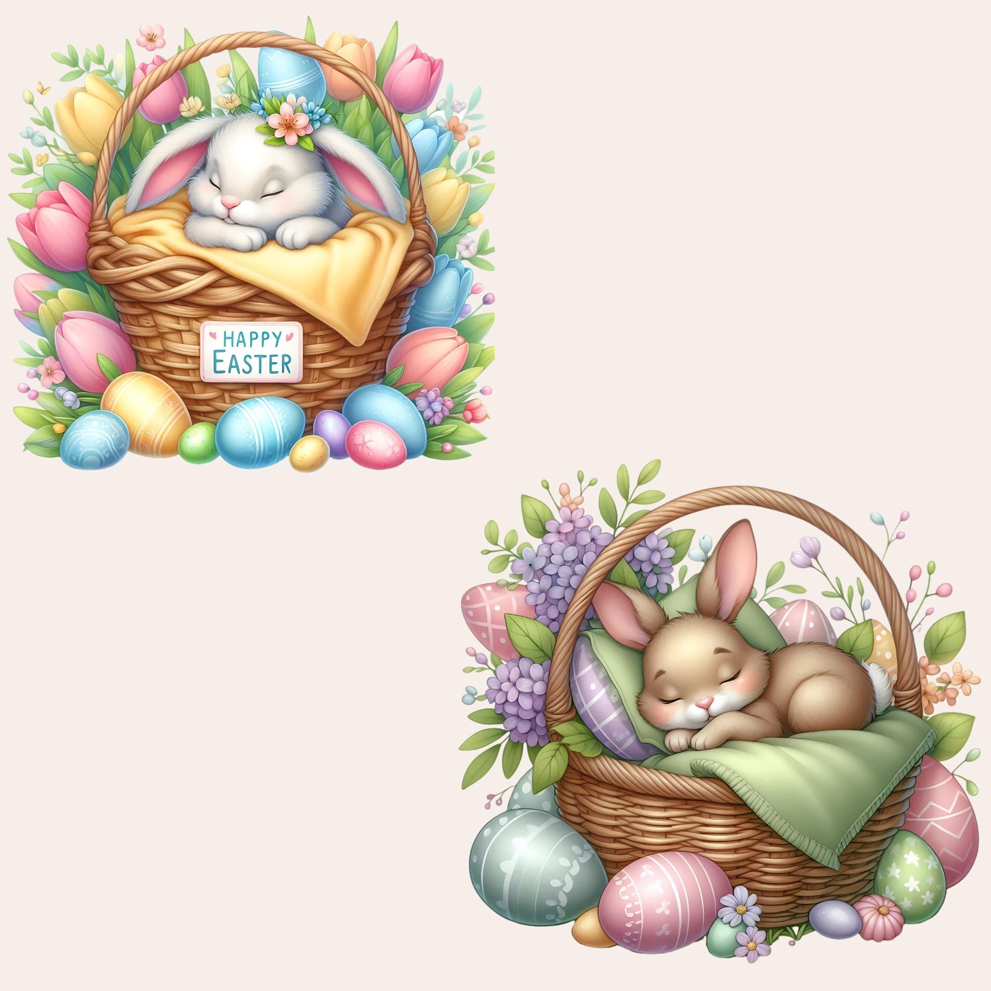23 Pastel Easter Bunny Clipart, Easter Bunny in a Basket Clipart, Cute ...