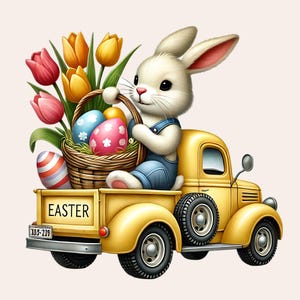 14 Easter Bunny Truck Clipart, Easter Bunny With Eggs Clipart, Easter ...