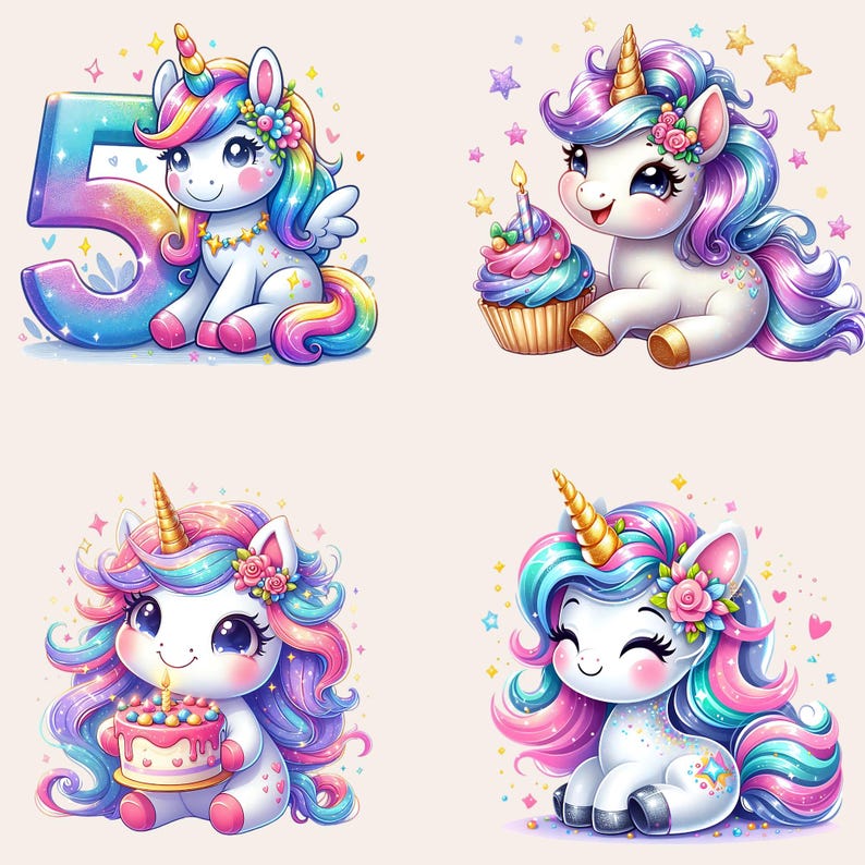 19 Birthday Unicorn Clipart, Cute Baby Unicorn PNG, Birthday Unicorn ...