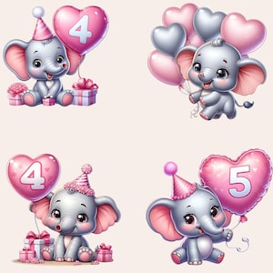 23 Birthday Elephant Clipart, Pink Elephant Clipart, Cute Elephant With ...