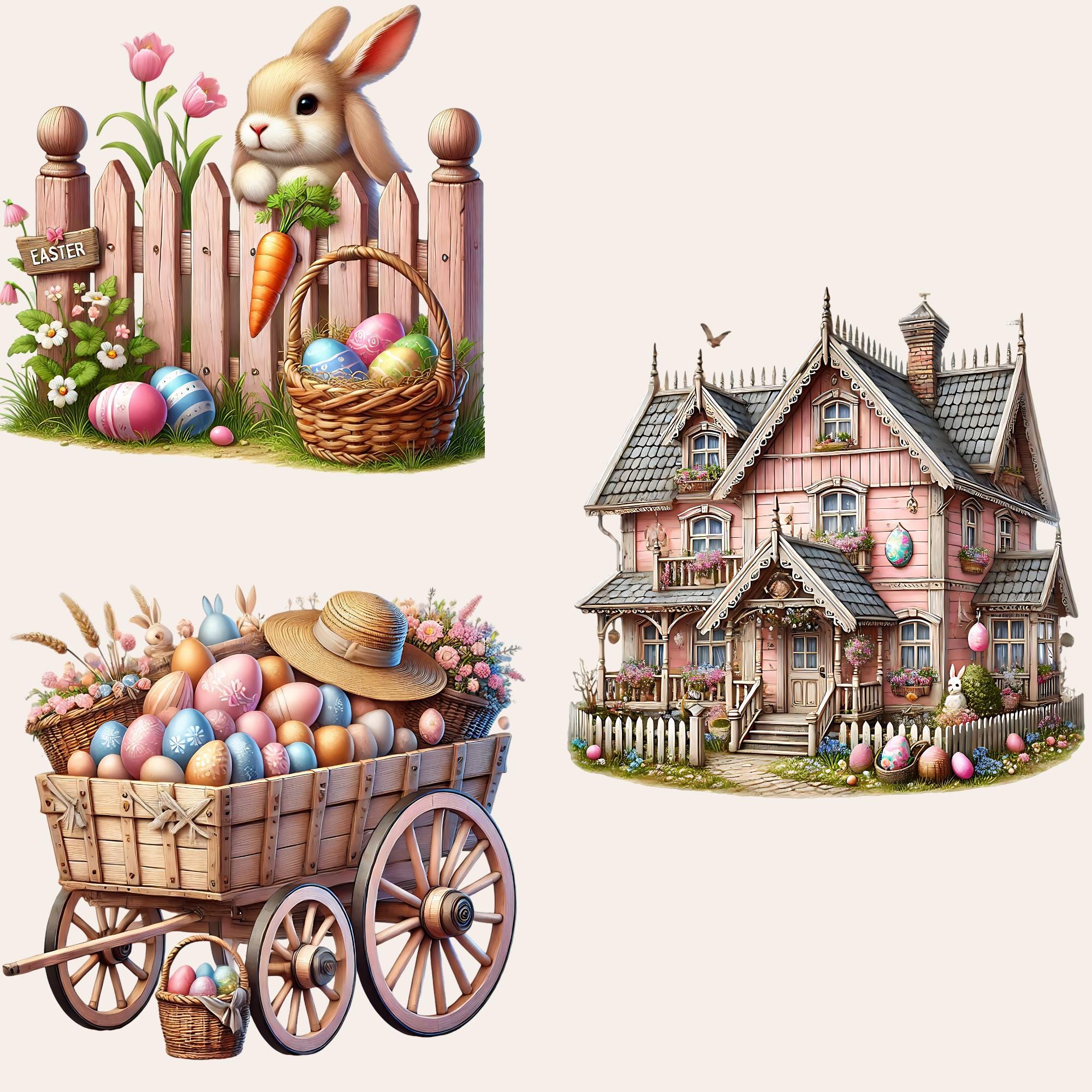 21 Pink Easter Village Clipart, Easter Scene Clipart, Pink Easter ...