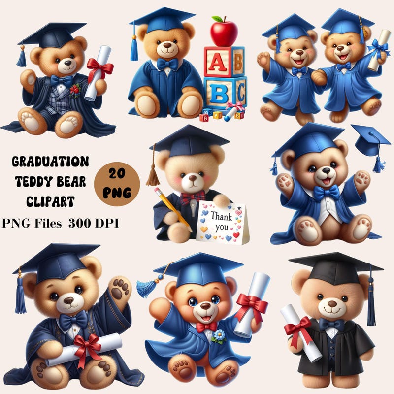 Graduation Teddy Clipart - Etsy