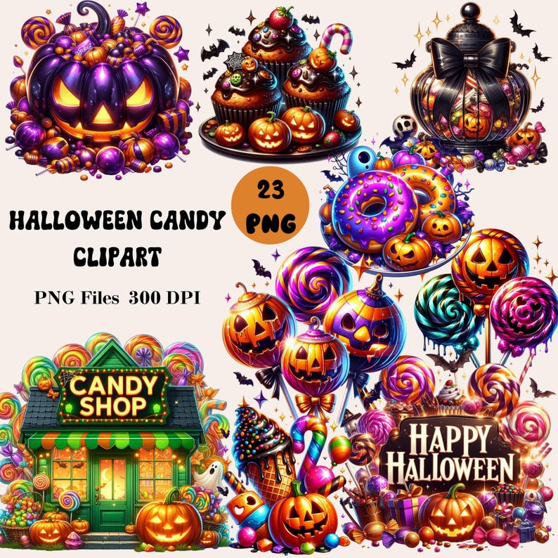23 Halloween Candy Clipart Bundle, Halloween Candy Shop PNG, Halloween ...