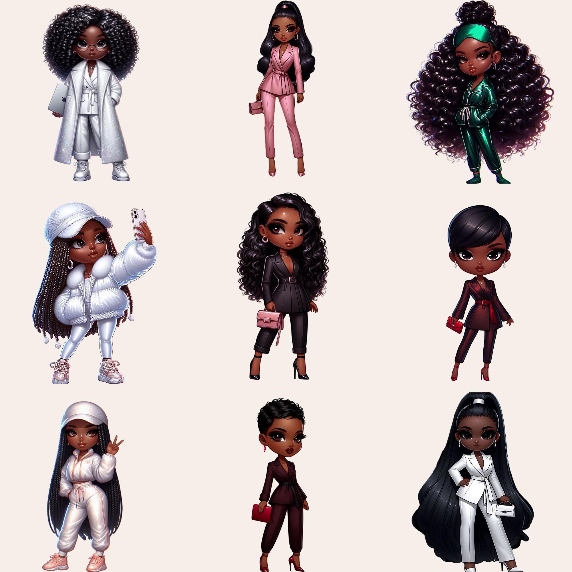 85 Chibi Girl Clipart Bundle, Afro American Chibi Girl PNG, Chibi Doll ...
