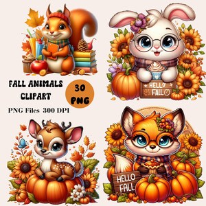 30 Cute Fall Animals Clipart, Autumn Baby Animals PNG, Fall Woodland ...