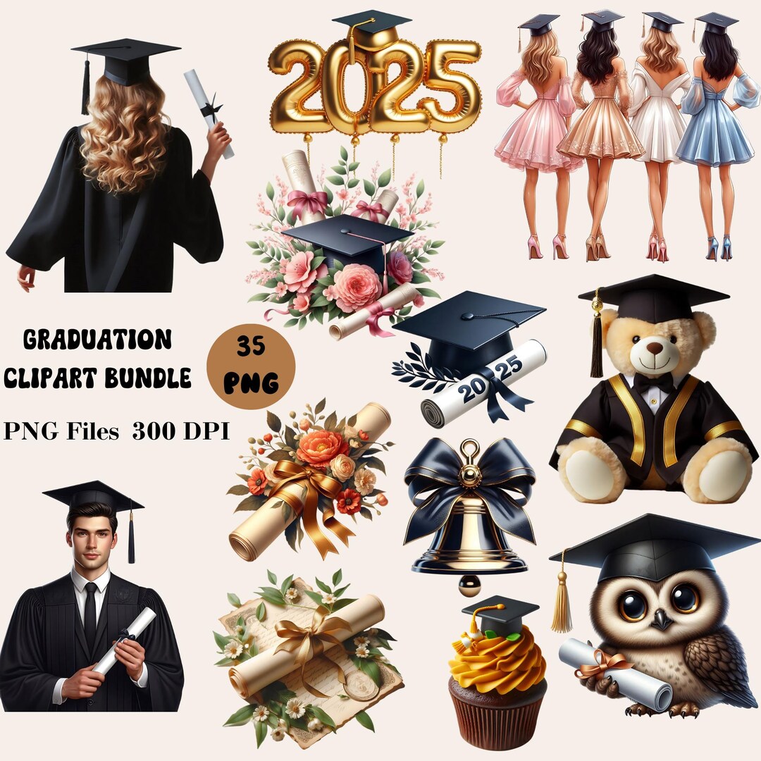 35 Graduation Clipart Bundle, Graduation PNG Bundle, Graduation Girl ...