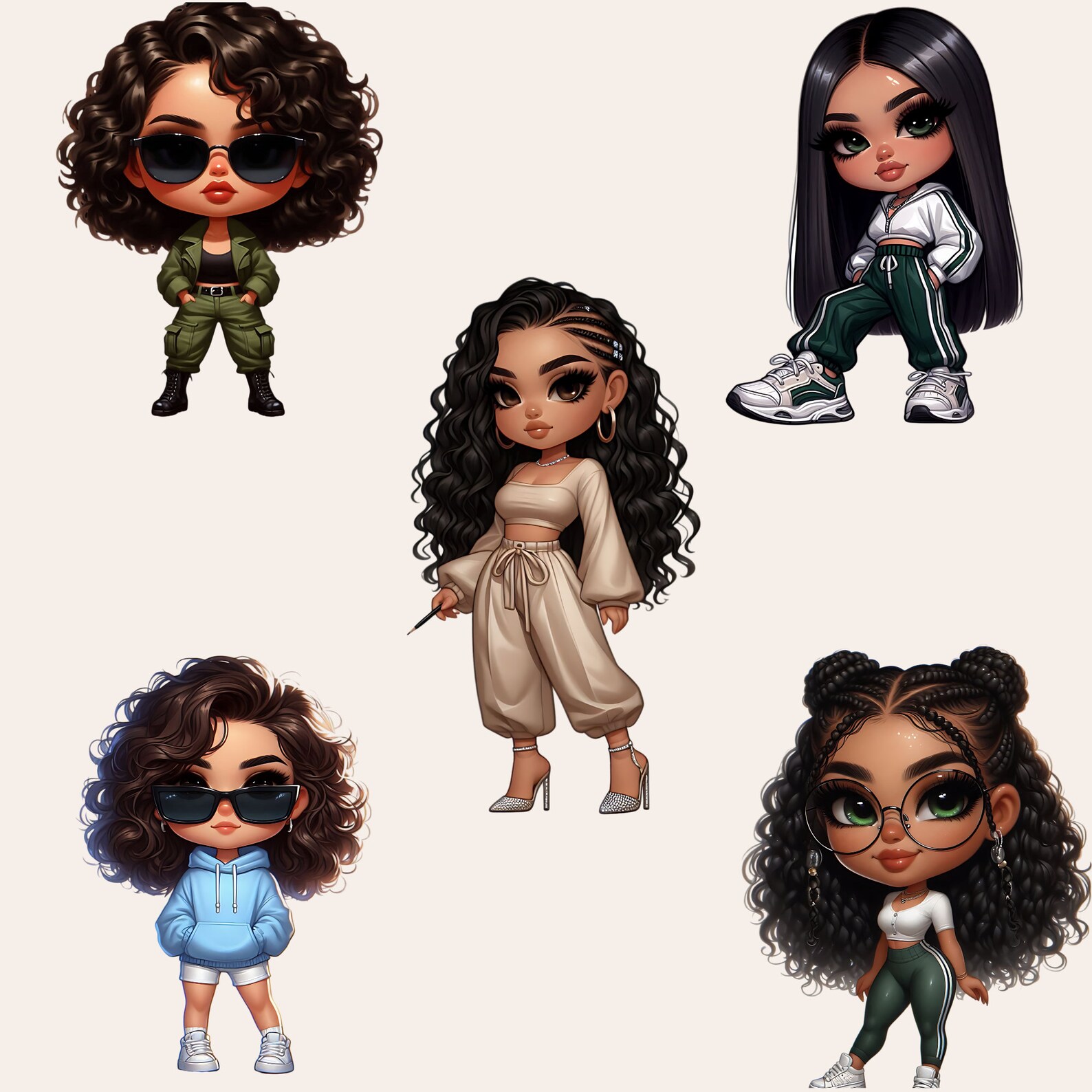 37 Black Chibi Girl Clipart, Cute Chibi PNG, Hispanic Chibi Girl ...