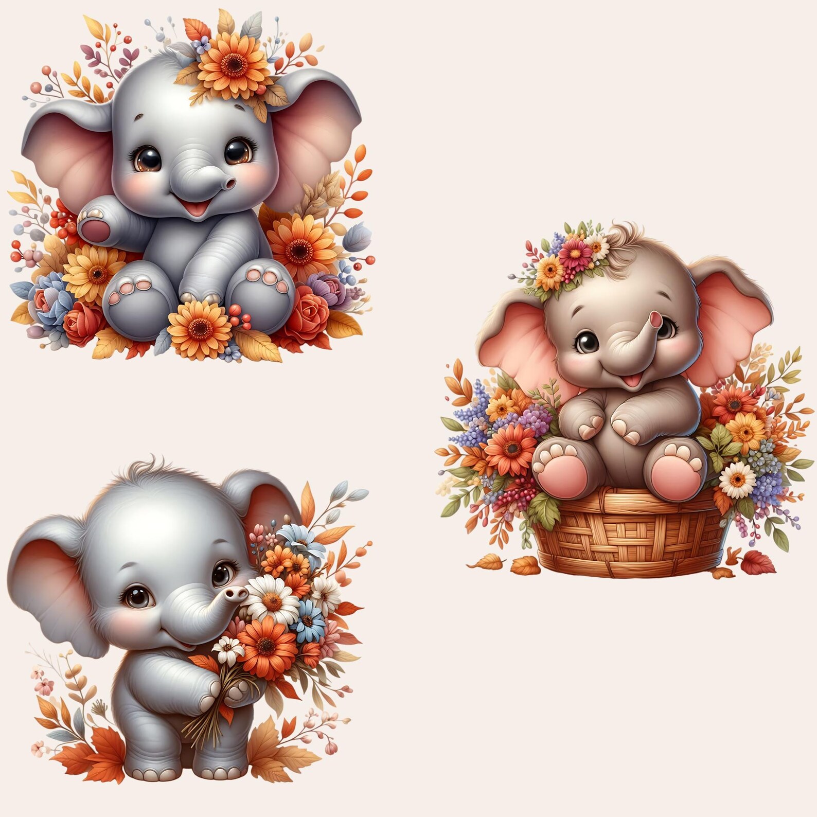 19 Elephant With Flowers Clipart, Baby Elephant PNG, Floral Elephant ...